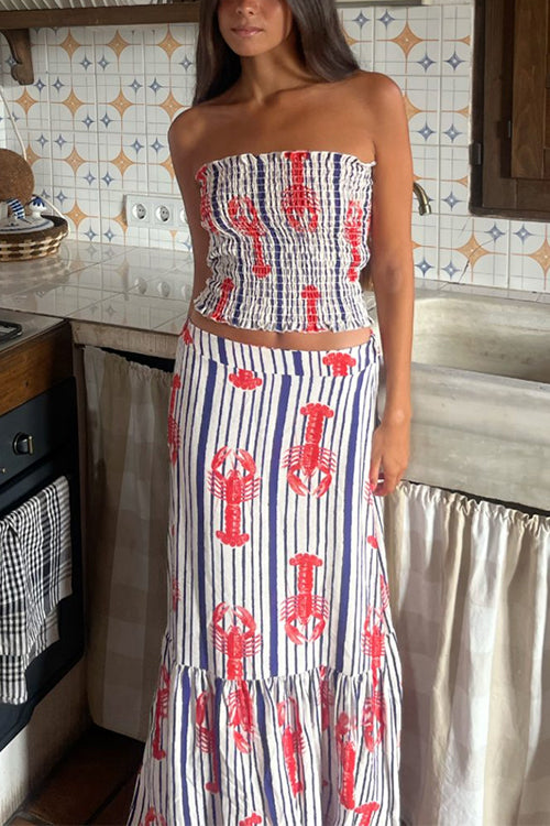 Strapless Smocked Crop Tube Top Ruffle Maxi Skirt Printed Set – Rosiedress